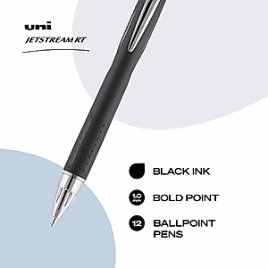 uni-ball Jetstream RT Retractable Ballpoint Pens Medium Point, 1mm, Black, 12 Pack