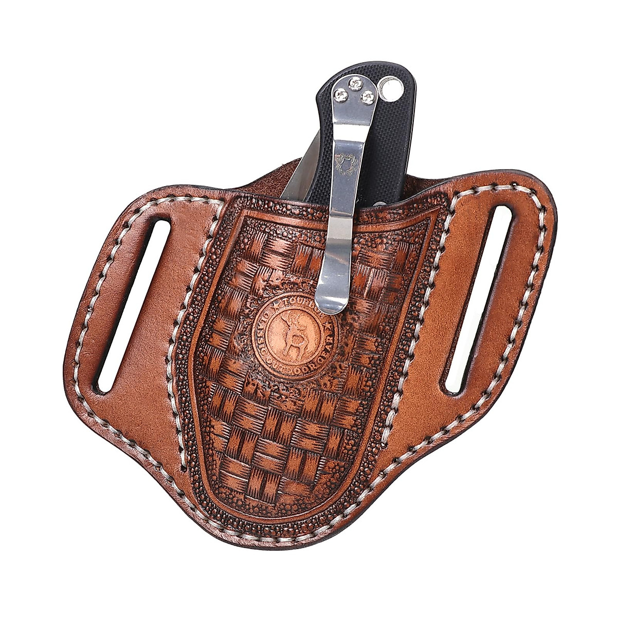 Tourbon Handmade Leather Pocket Knife Sheath 1.5" Large Diameter Open for 2" Wide Belt Cross Draw Folding Knives Carrier Men EDC Holster