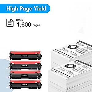 CF217A 17A Black Toner Cartridge 4 Pack Compatible Replacement for HP 17A CF217A for Pro M102w M130nw M130fw M130fn M102a M130a Pro MFP M130 M102 Series Laser Printer Ink