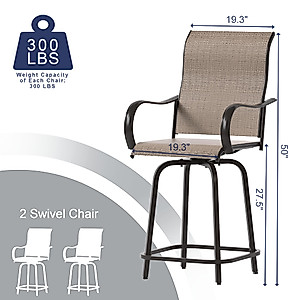 UDPATIO Patio Swivel Bar Stools Chair of 2, Outdoor Bar Height Set, All Weather High Back and Armrest Patio Stools & Bar Chairs for Backyard, Lawn Garden, Balcony and Pool, Brown