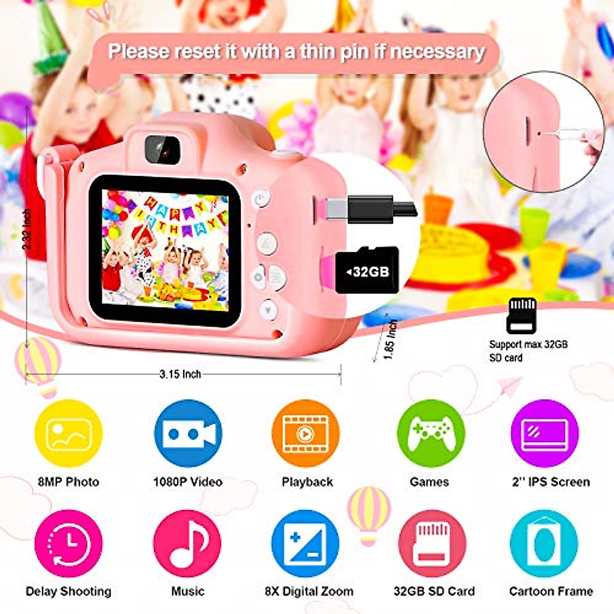 DAOKEY Upgrade Kids Camera for Girls, 1080P HD Digital Toddler Cameras for Children Birthday Festival Gift, Unicorn Camera for 3 5 6 7 8 9 Year Old Boys 20MP… Pink