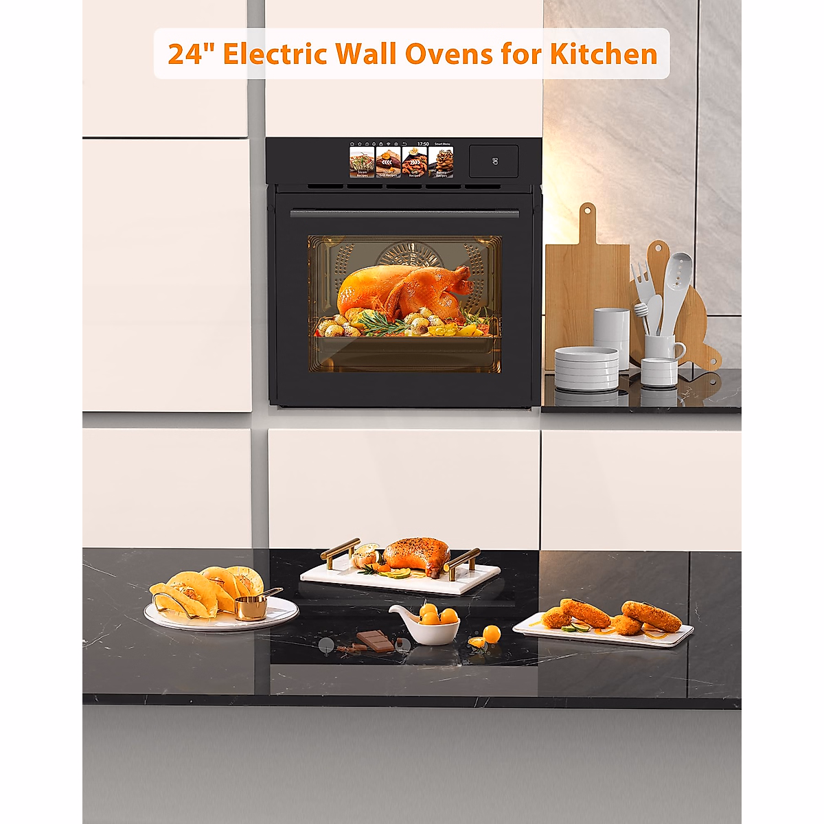 Ecoexplorer 24in Single Wall Oven, Built-in Electric Ovens with Steam&Grill&Air Frying Mode, 3000W, 240V, 2.5Cu.ft Stainless Steel Convection Built-in Oven, Advanced TFT Screen