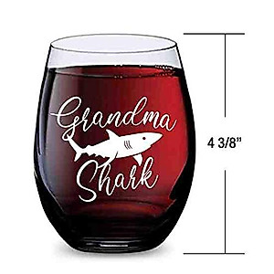 Stemless Wine Glass (Grandma Shark) Made of Unbreakable Tritan Plastic - 16 ounces