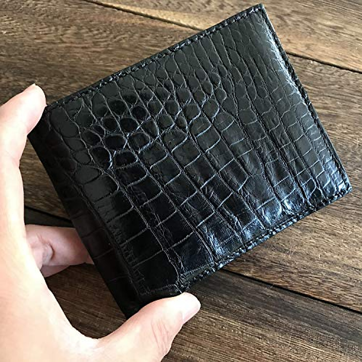 CHERRY CHICK Men's Luxury Crocodile Wallet Genuine Skin for Husband, Brother, Son, Father's Present (Black-Belly-Horizontal)