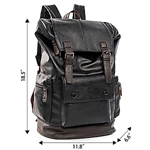 Men's PU Leather Laptop Backpack,Vintage Travel Rucksack for School,College,Bookbag,Large Casual Daypacks for Women YZ11