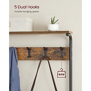 VASAGLE Hall Tree with Shoe Bench, Coat Rack Shoe Bench, 5-Tier Shoe Rack Different Heights, 5 Dual Hooks, Top Shelf, Entryway Organizer, Hallway Bedroom Dorm, Rustic Brown and Black UHSR412B01