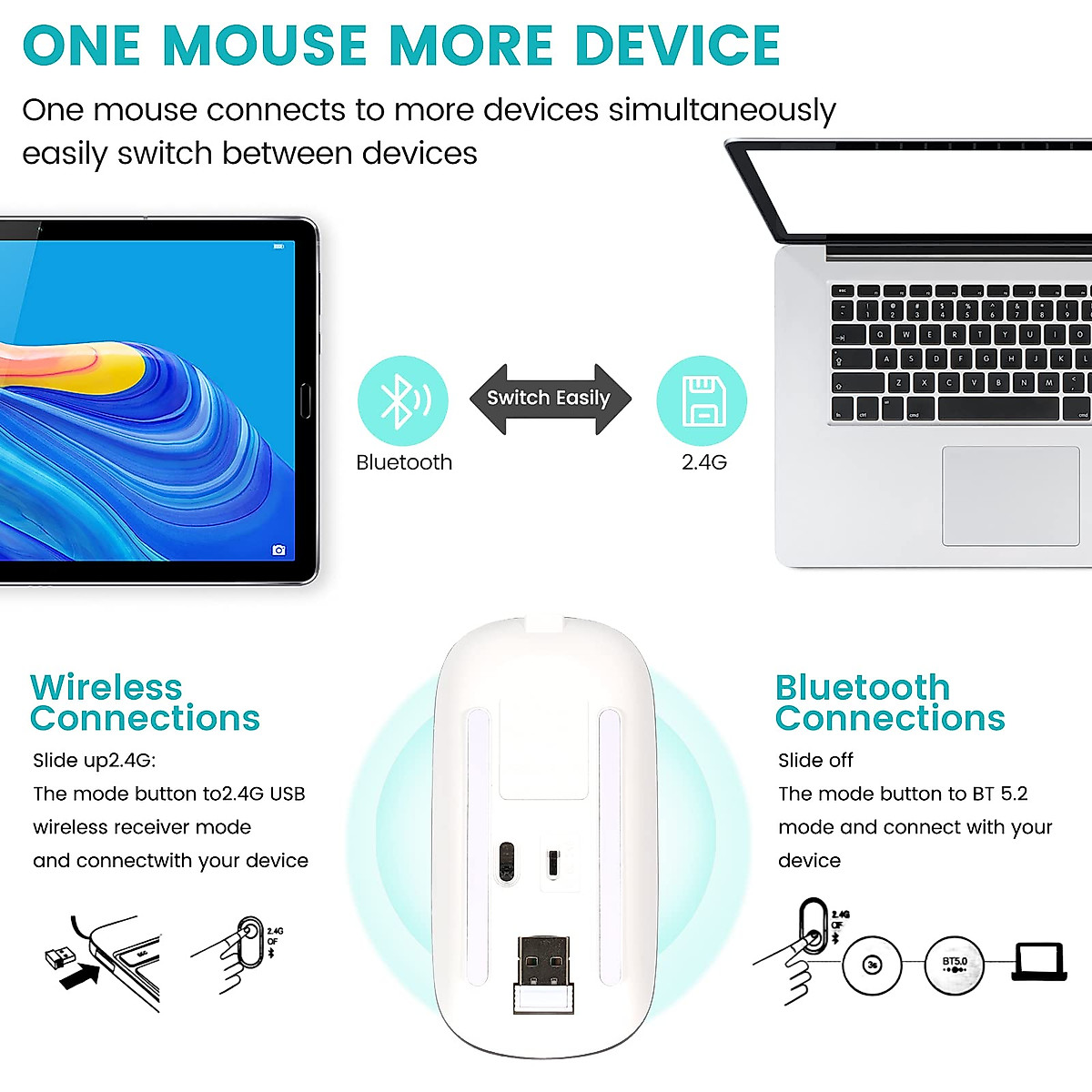 Wireless Mouse,Attoe 2.4GHz Bling Dazzling Ergonomic Portable Girls Mouse Silent 800/1200/1600 DPI USB Optic Mouse Convenient for PC Laptop Notebook Windows