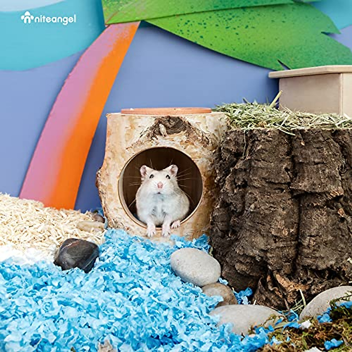 Niteangel Hamster Hideout Tree Trunk Tunnel for Dwarf Syrian Hamsters Gerbils and Small Animals (Tunnel Hideout w/Bowl)