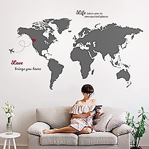 TIMBER ARTBOX Large World Map Wall Art with Quotes – True Size World Map Decal for Travel Themed Nursery – Modern Wall Decor for Living Room, Bedroom, Office & Dorm – Vintage World Map Stickers