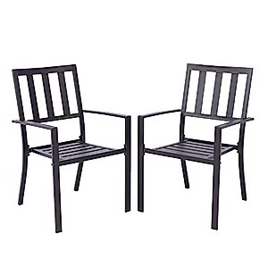 VOYSIGN Outdoor Stackable Dining Chairs with Armrest, Metal Patio Chairs Support 300lbs (Black Vertical-2pk)