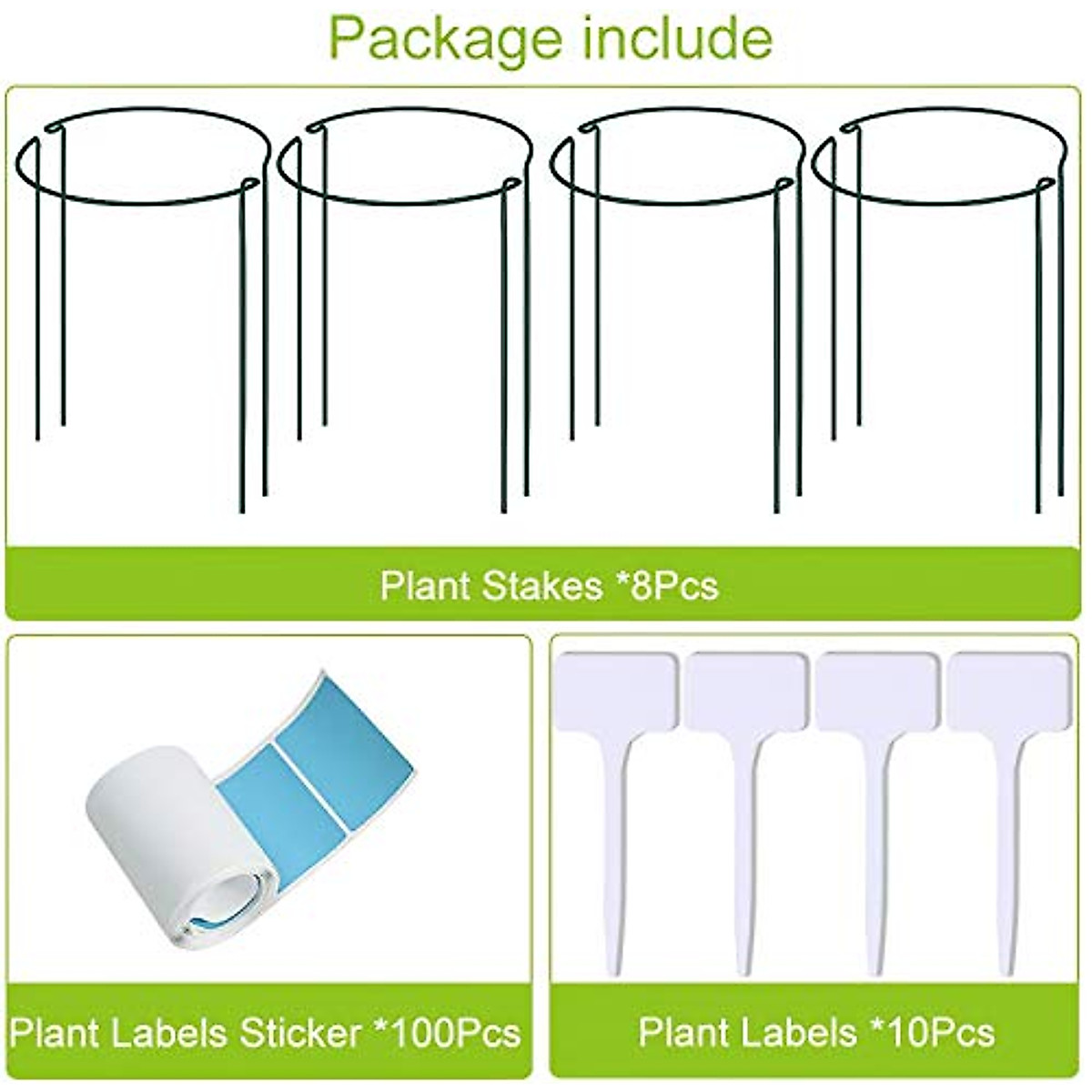 IPSXP Plant Support Stake, 8-Pack Half Round Metal Garden Plant Supports, Green Garden Plant Support Ring, Garden Border Supports, Plant Support Ring Cage for Tomato, Roses, Hydrangea, Flowers Vine
