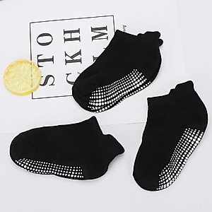BOOPH Non Slip Toddler Socks Baby Boys Girls Anti Skid Grip Socks 3-5T Black