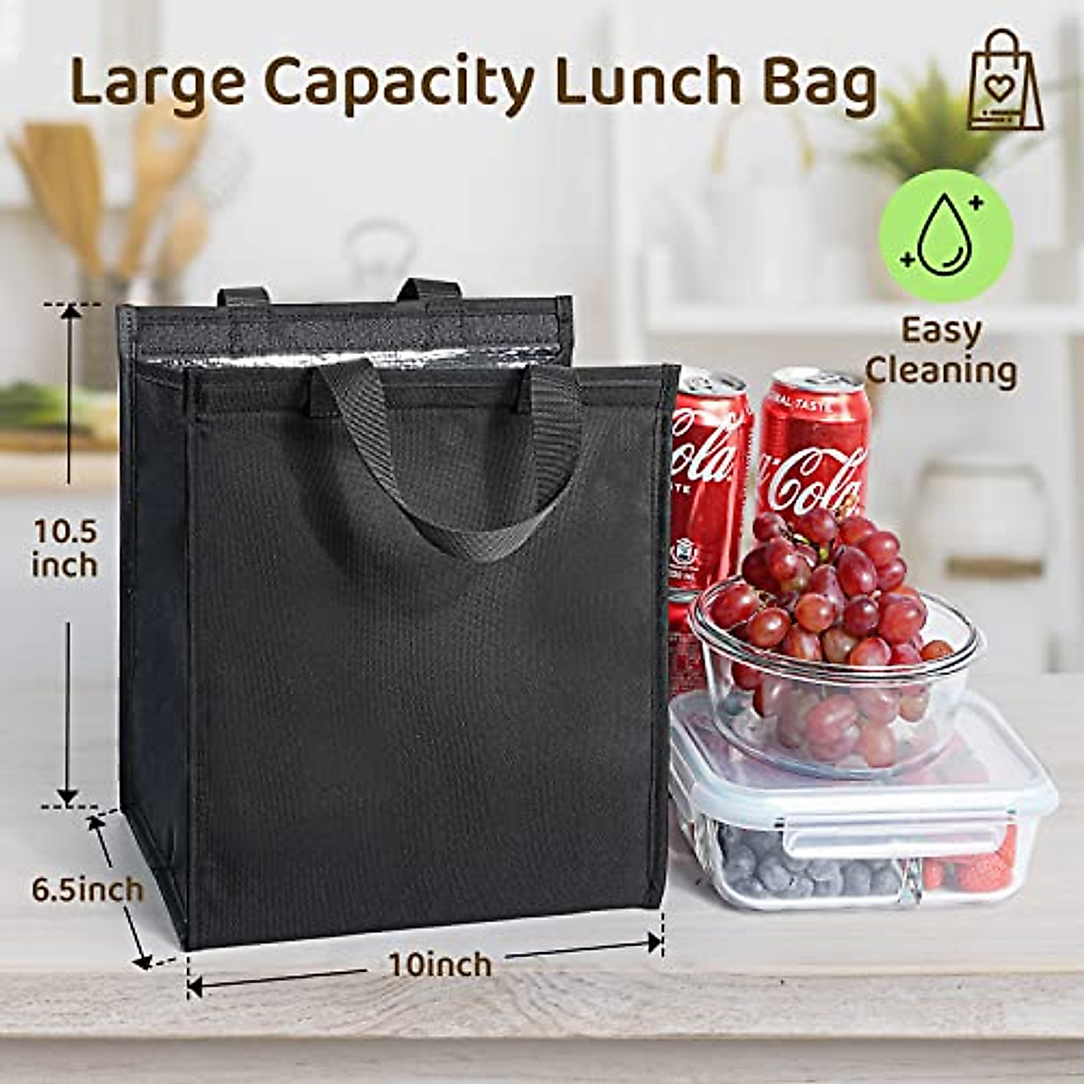 Deegotech Lunch Bag Women, 2Pack Large Insulated Lunch Box, Reusable Cooler Bags for Adult Men, Leakproof Lunch Tote Bags for Work Office Camping Picnic [Pink+Black]