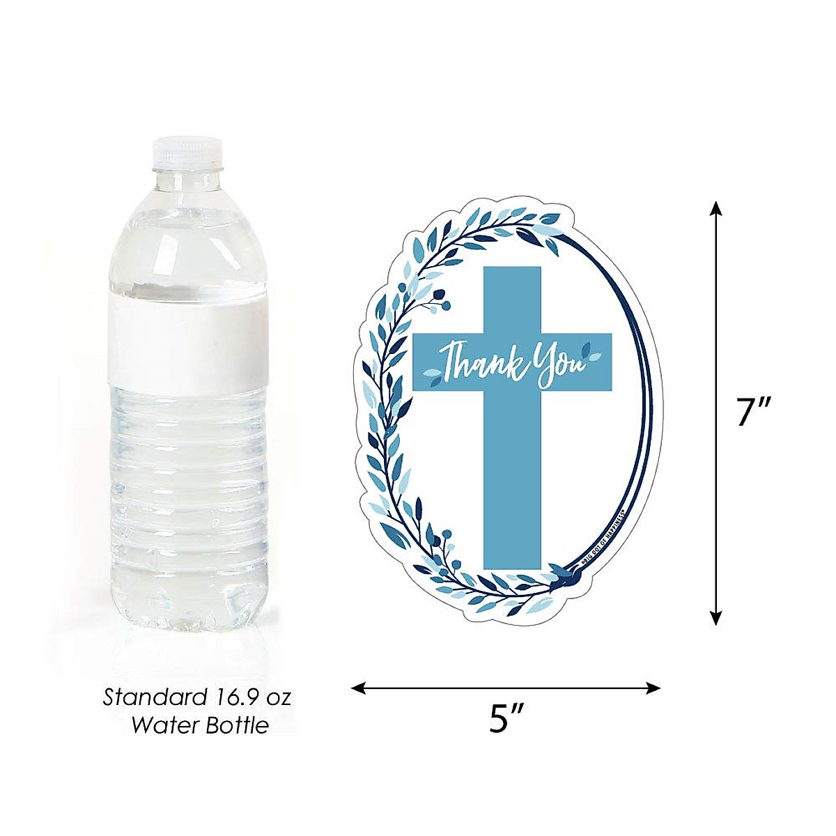 Big Dot of Happiness Blue Elegant Cross - Shaped Cards - Boy Religious Party Thank You Note with Envelopes - Set of 12