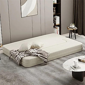 JAHH 79" Beige Folding Sofa Bed Leath-Aire Upholstered Full Sleeper