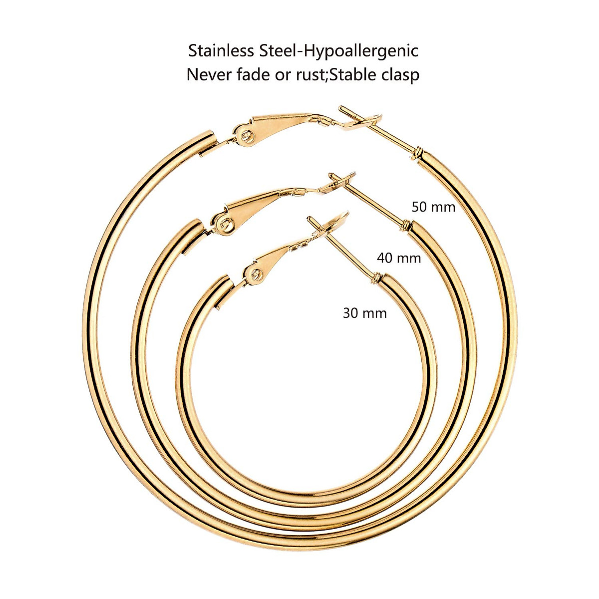 6 Pairs Stainless Steel gold silver Plated Hoop Earrings for Women, Hypoallergenic Hoops Women's Earrings Loop Earrings Set