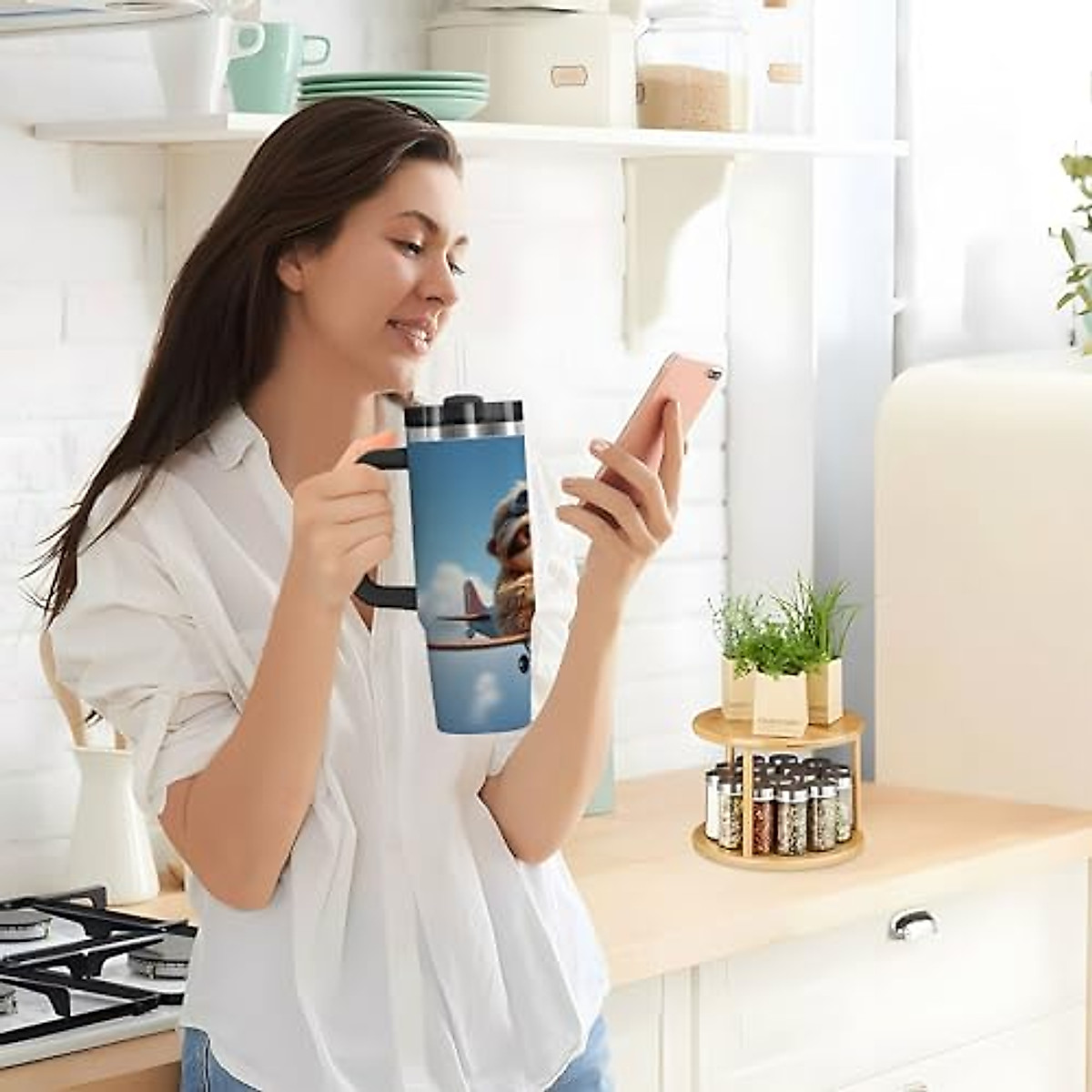 Exnundod 3d Sloth Driving Airplane Tumbler with Handle 40oz and Straw Insulated Tumblers Leak-proof Water Bottle for Car Travel