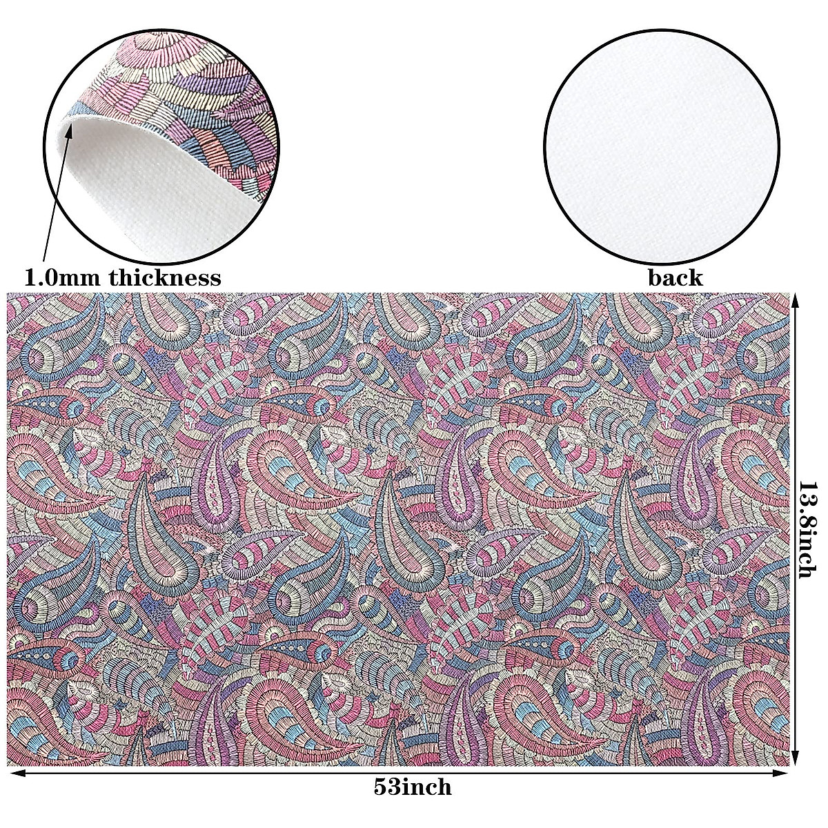 Picheng Paisley Flower Faux Leather Sheets: Paisley Cashew Flower Faux Leather Rolls 13.8"X53"(35cmX135cm) PU Solid Faux Leather Sheet for Making Crafts, Sewing DIY Projects (Paisley Flower-C)