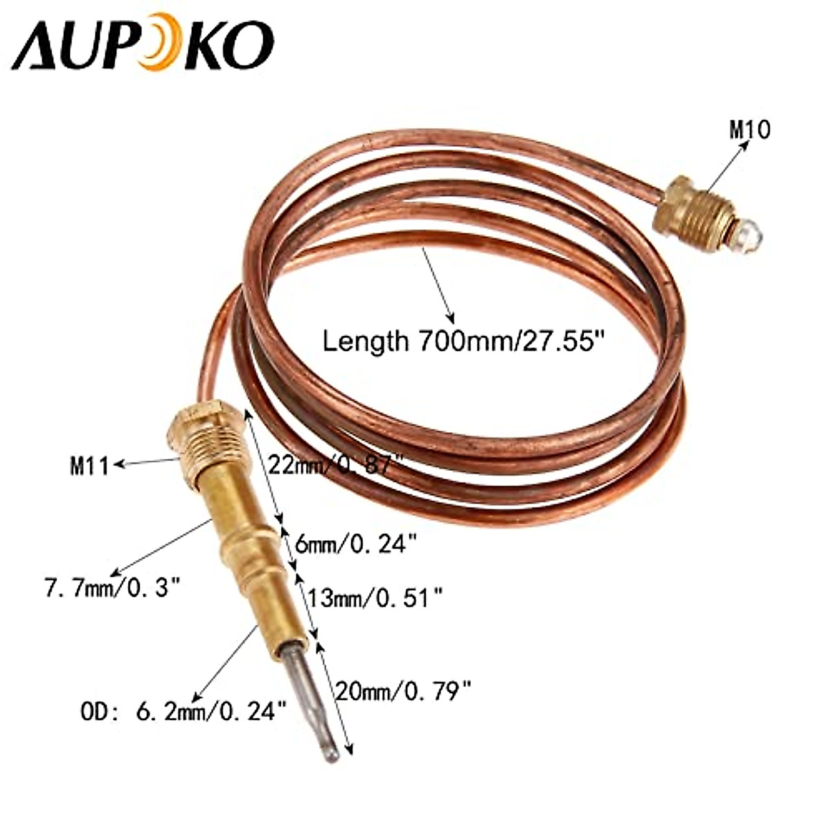 Aupoko Universal Gas Thermocouple, 27.5" Direct Vent Fireplace Thermocouple Flame Failure for BBQ Grill, Firepit, Fireplace