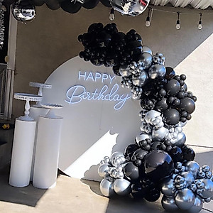 FHEKFNG Black and Silver Balloons, 124pcs 5 10 12 18 Inch Black Metallic Silver Balloons Garland Arch Kit for Birthday, Wedding, Graduation, Bridal Shower,Anniversary Party Decorations