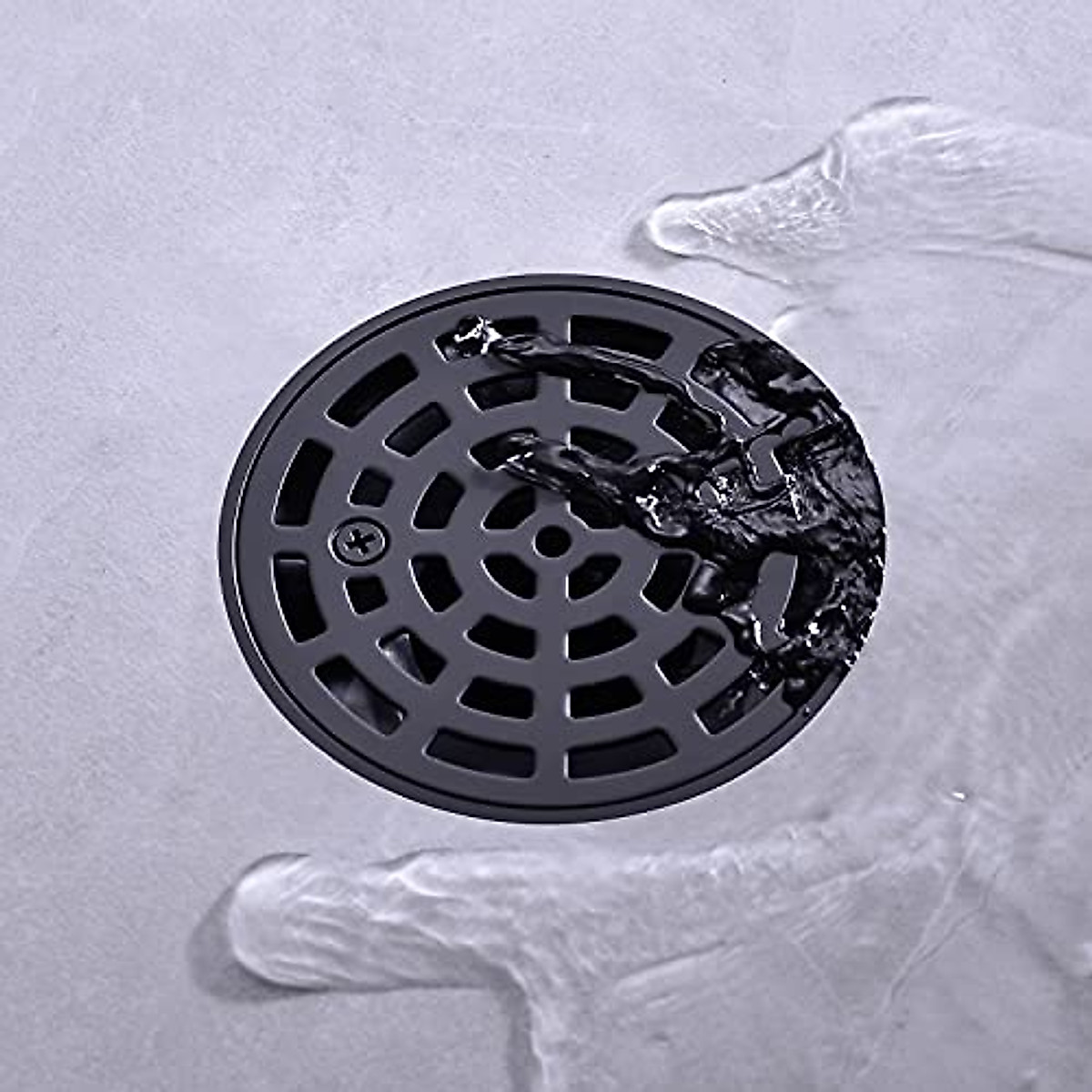4 1/4 Inch Round Shower Floor Drain Grate with Adjustable Threaded Drain Base Flange, Matte Black