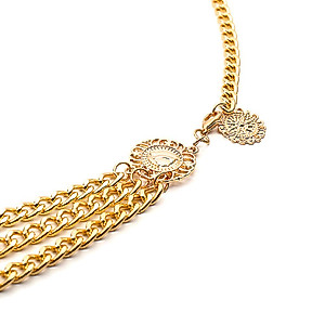 Jurxy Multilayer Alloy Waist Chain S Size Body Chain for Women Golden Waist Belt Pendant Belly Chain Adjustable Body Harness for Jeans Dresses – Gold Style 1