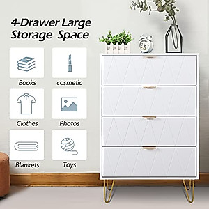 ANBUY 4 Drawer Dresser, Drawer Chest, Tall Storage Dresser Cabinet Organizer Unit with Metal Legs for Bedroom, Living Room, Closet (White/4 Drawer)