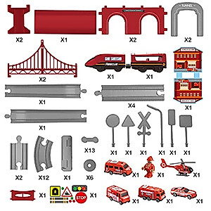 Train Sets for Boys 4-7, 66 Pcs Battery Operated Train Set with Tracks(Magnetic Connection), Compatible with Thomas, Brio, Chuggington, Gifts for 3 4 5 6 Years Old (66pcs Fire Truck)