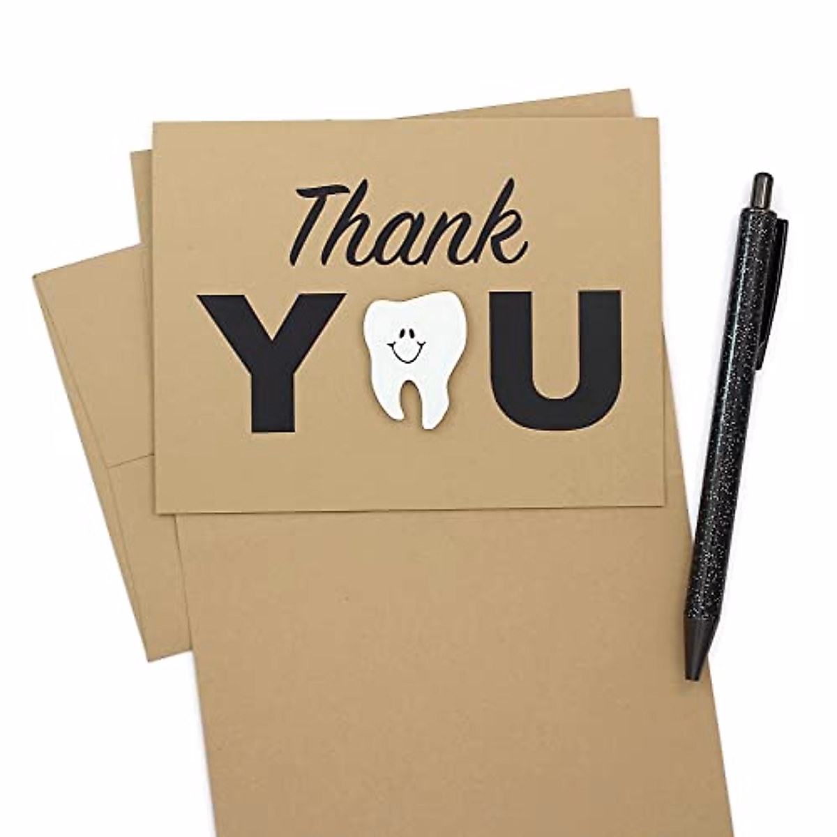 Tooth Thank You Card for Dentists | Handmade Dental Hygienist Greeting Notecard | Kraft Brown Single Card