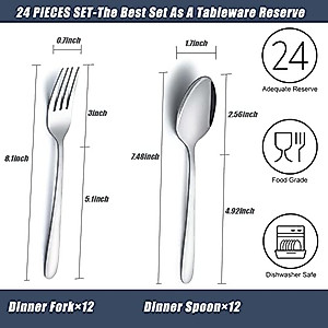 Gymdin 24 Piece Spoons and Forks Set, Food Grade Stainless Steel Flatware Cutlery Set, Silverware Forks and Tablespoon for Home, Kitchen and Restaurant, Mirror Polished, Dishwasher Safe