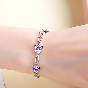Nieboa S925 Sterling Silver Purple Butterfly Bracelets for Women,Anniversary Jewelry Gift for Women Mother Wife friend(Purple)