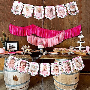 Space Cowgirl 1st Birthday Photo Banner Pink For Girls, Western Disco Monthly Milestone Photograph Bunting Garland, My First Rodeo Birthday Baby Shower Decorations for Baby from Newborn to 12 Months