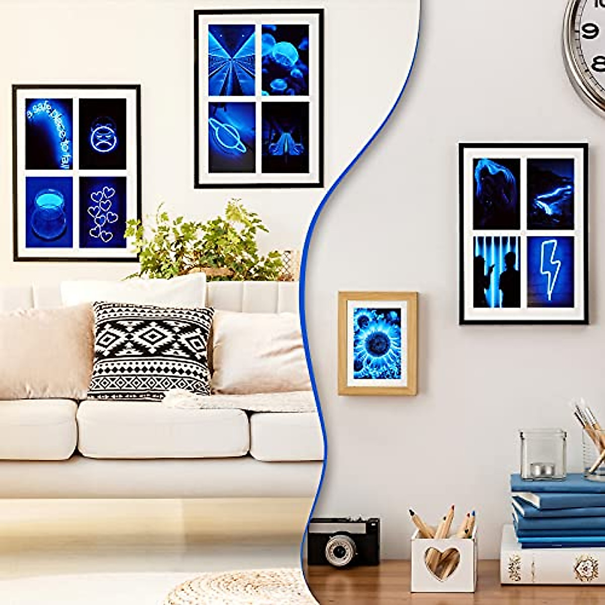 Ctosree 50 Pieces Blue Neon Aesthetic Pictures Wall Collage Kit Neon Blue Indie Room Decor Photo Collections Collage Dorm Decors for Girl Teens and Women for Room Bedroom Aesthetic, 4 x 6 Inches