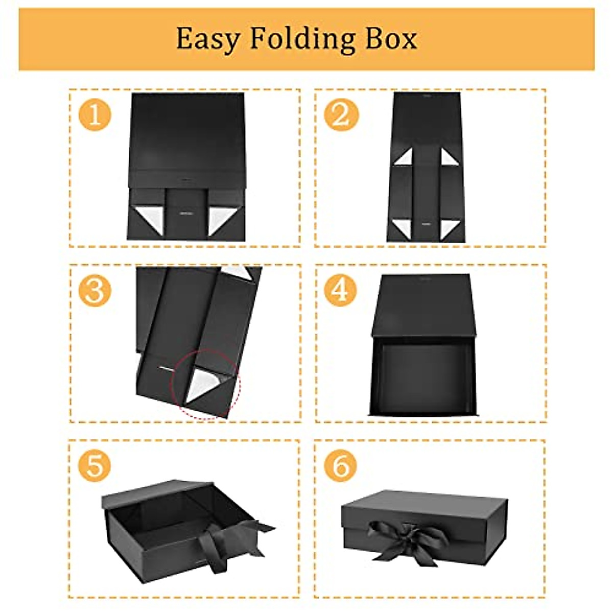 DaiUni 10.5"X7.5"X3.1" Black Magnetic Gift Box with Lid and Ribbon for Presents