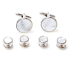 MRCUFF Mother of Pearl Cufflinks and Studs Tuxedo Set in a Presentation Gift Box & Polishing Cloth