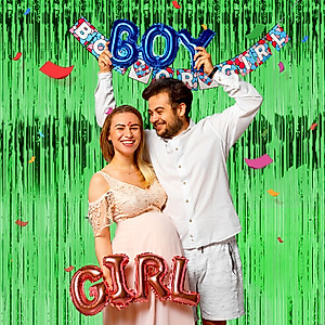 DecorWoo 3ft x 8ft Foil Fringe Backdrop Curtain, Metallic Tinsel Foil Fringe Curtains, Party Streamers Backdrop, Baby Shower Birthday Holiday Celebration,Party Decorations (Green)