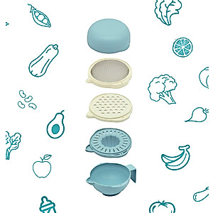 LITTOES BABY FOOD PREP SET masher bowl stainless steel mesh strainer manual hand squeezer juicer grater neutral color food masher