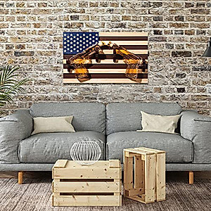 Pistol Whiskey Decanter Set of 2 300ml On American Flag Wall Rack by The Wine Savant - Tik Tok Gun Decanter, Veteran Gifts, Military Gifts, Home Bar Gifts, Law Enforcement Gifts