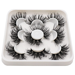 Veleasha Lashes Big Curl 3D Faux Mink Lashes 25mm Long Dramatic Fake Eyelashes for Gorgeous Eye Makeup, 5 Pairs Pack False Eyelashes (MS03)