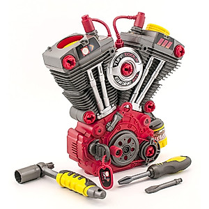 Lanard Tuff Tools: Engine Overhaul - 25 pc Playset, Lights & Sounds, Motorcycle Engine Building Set, Realistic Mechanic Toy, Kids Ages 3+