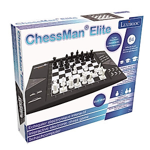 Lexibook Chessman® Elite Interactive Electronic Chess Game +, 64 Levels of Difficulty, LEDs, Family Child Board Game, Black/White, CG1300US