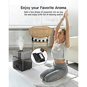 Humidifier for Bedroom Large Room, MORENTO 4.5L Top Fill Cool Mist Humidifier for Baby and Plants, Essential Oil Diffuser, Last up to 50Hrs with Night Light, Humidity Setting, Auto Shut-Off, Black