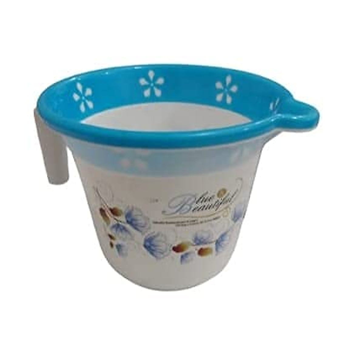 Floral Plastic Printed Modern Bathroom Medium Size Heavy Blue Mug for Shower, Bathtub, Bucket, Capacity 1.5Litre (1)