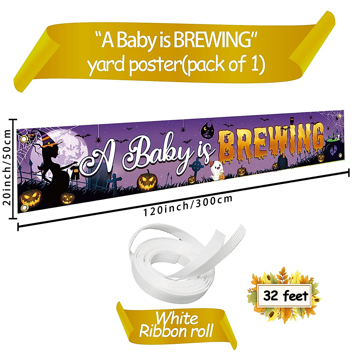 A Baby Is Brewing Yard Banner, A Baby Is Brewing Baby Shower Decorations Halloween Baby Shower Sign Banner Halloween Gender Reveal Party Supplies for Boy and Girl
