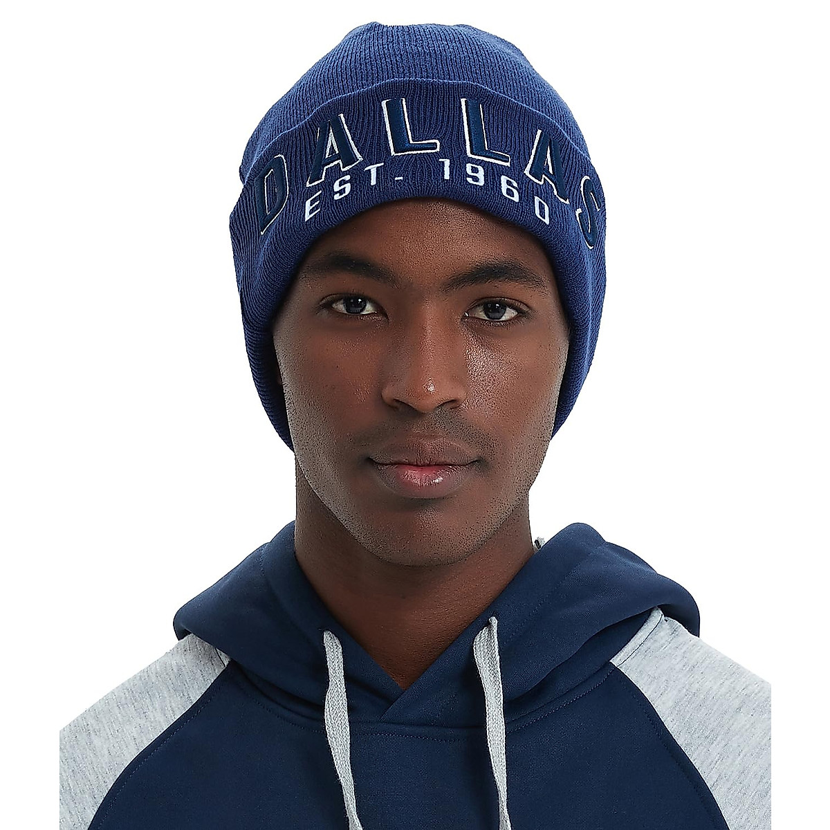 CLORPEAK Dallas Embroidery Classic Cuff Beanie Hat Cuffed Winter Hat Knit Toque Skull Cap - Navy OneSize