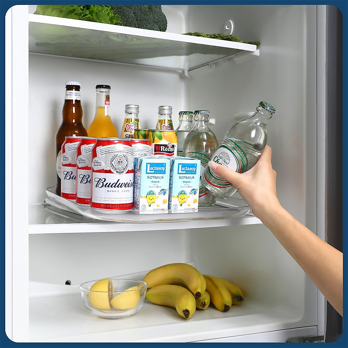 Lazy Susan Turntable Organizer for Refrigerator, 15.7" Rectangle Fridge Organizers and Storage, 360° Rotating Refrigerator Organizing Turntable for Cabinet, Kitchen, Pantry, Table Top, Countertop