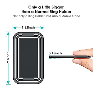 Cell Phone Ring Holder Stand Finger Kickstand, Tablet Stands, Ultra-Thin 360° Rotation Phones Back Grip Foldable for Video/Hand/Desk/Bed (Universal Magnetic Car Mount) –Metal Black