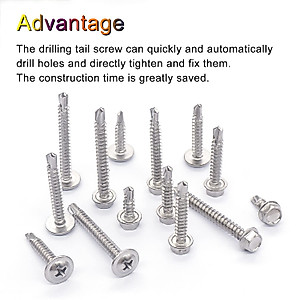 weideer 400pcs #8 Self Tapping Screws Sheet Metal Screws 410 Stainless Steel Truss Head Hex Washer Head Self Drilling Screws High-Strength Quick Tapping Screws (1/2"to1-1/2") K-056-400P
