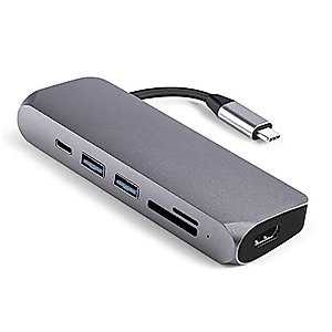 ZPLJ High-Speed 7 in 1 USB 3.0 Ultra Slim Data Hub Multiport Adapter for Surface Pro XPS Notebook PC USB Flash Drives Mobile HDD USB Hub Adapter Portable (Color : Gray, Size : 4.76x1.78x0.68inch)
