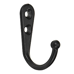 Bitray Wall Mounted Robe Hook Single Coat Hanger, 12PCS Two Hole Coat Hooks Zinc Alloy Antique Hook Single Hook with Screws (1.73" x 1.18", Black)